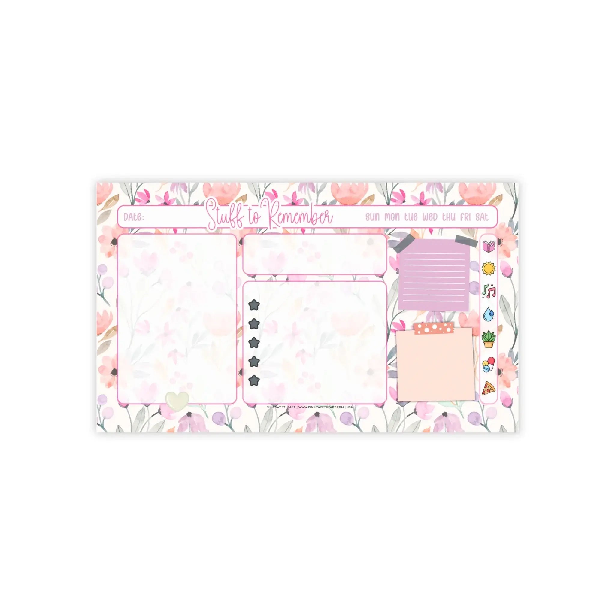 Floral Berry Blooms Sticky Note Pad – Pink Sweetheart