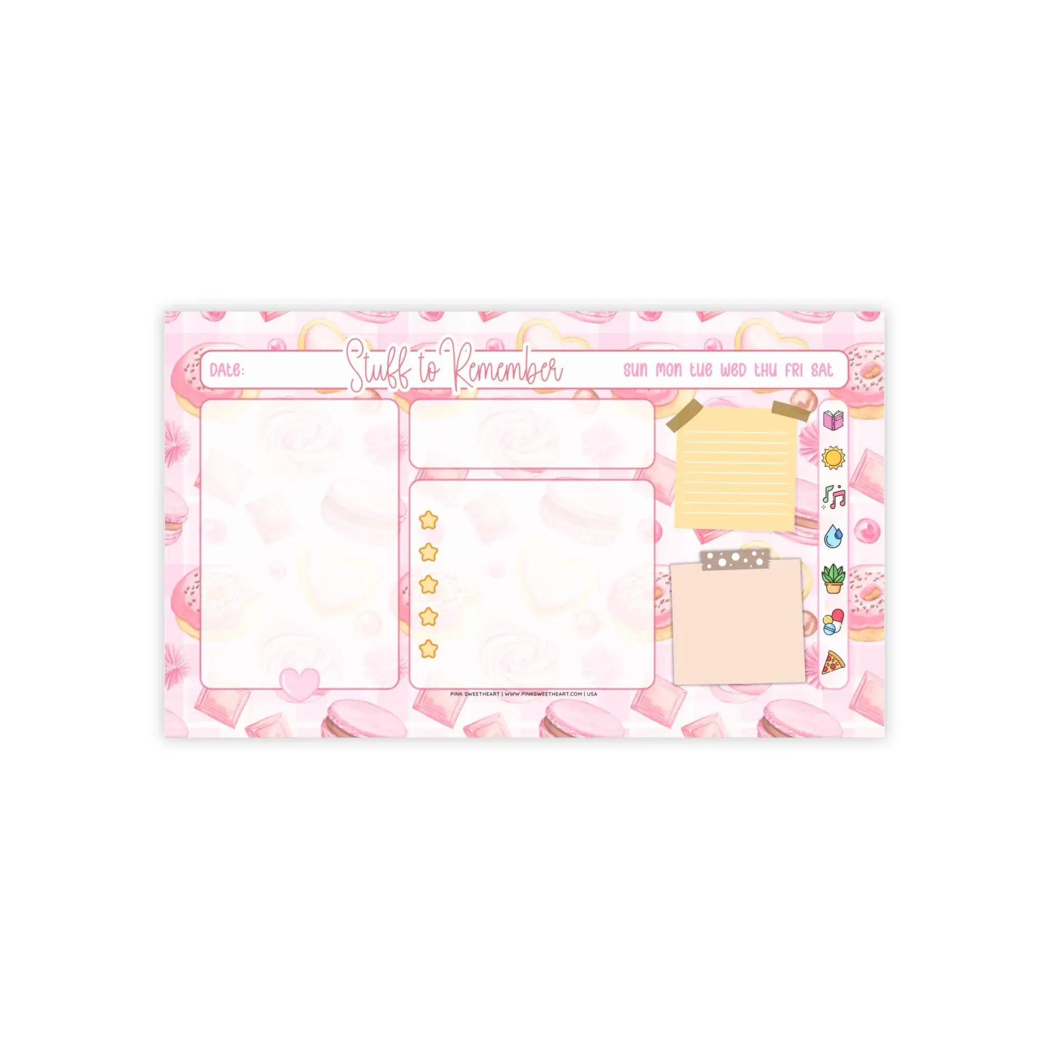 Cookie Donuts & Macarons Sticky Note Pad – Pink Sweetheart
